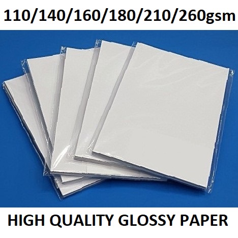 A4 110gsm/140gsm/160gsm/180gsm/210gsm/2600gsm Photo Glossy paper ...