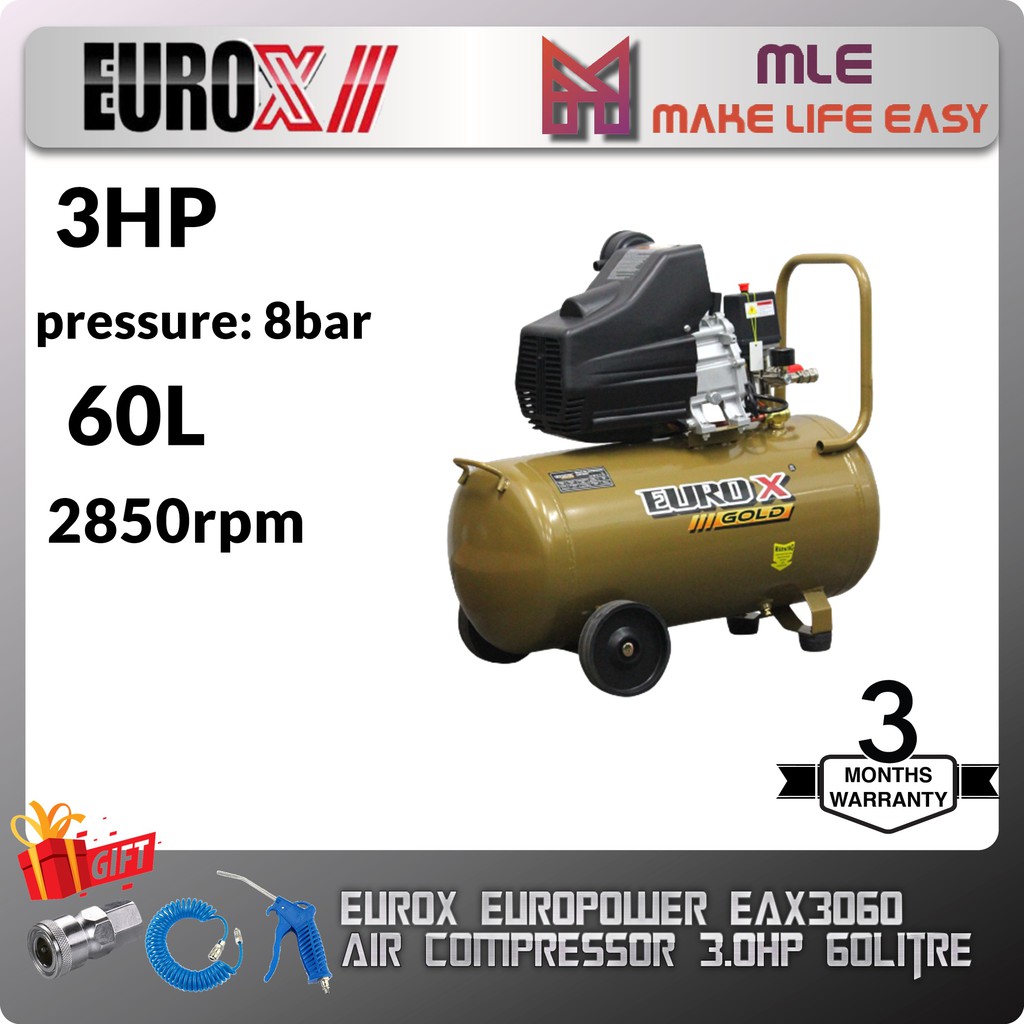 Europower EAW3060 ( EAX3060 OLD MODEL) 3.0HP 60Liter AIR COMPRESSOR | EAW-3060G | Shopee Malaysia