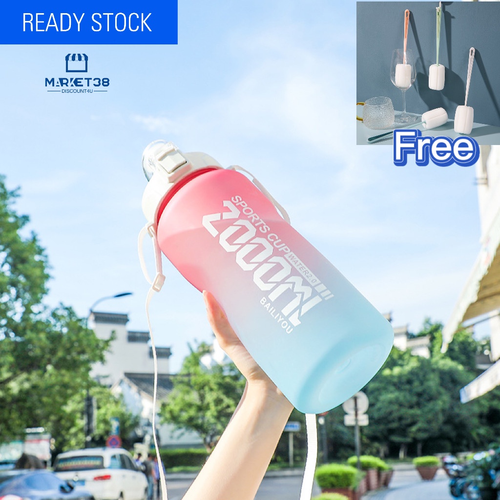 [READY STOCK] 2 LITER WATER BOTTLE 💦 BOUNCE COVER WITH STRAW LARGE CAPACITY DRINK GUIDE 水瓶 ...