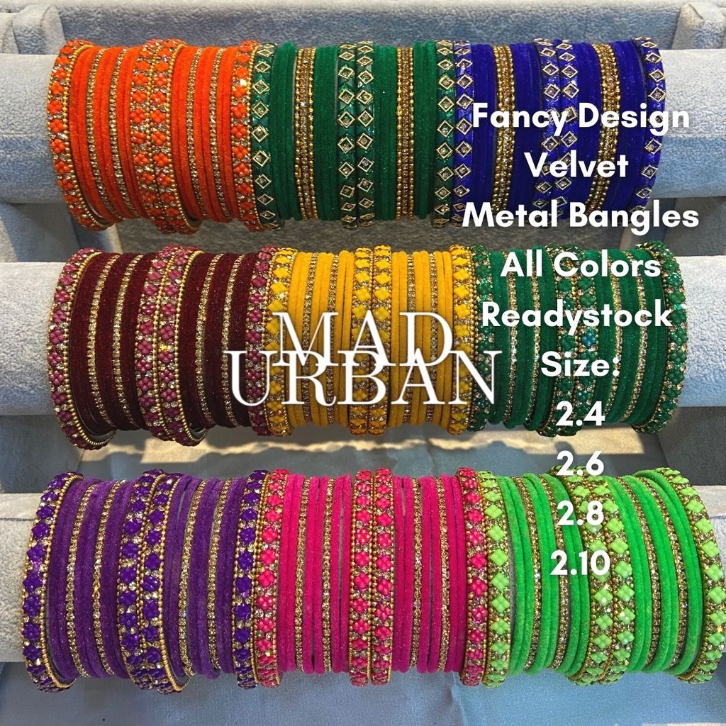 Fancy Design Velvet Metal Bangles in Variety of Colors with Stones and ...