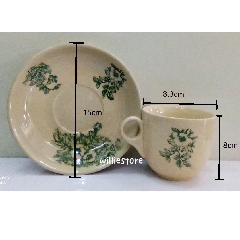 Porcelain Vintage Kopitiam Cup/Traditional Retro Chinese Floral Green ...