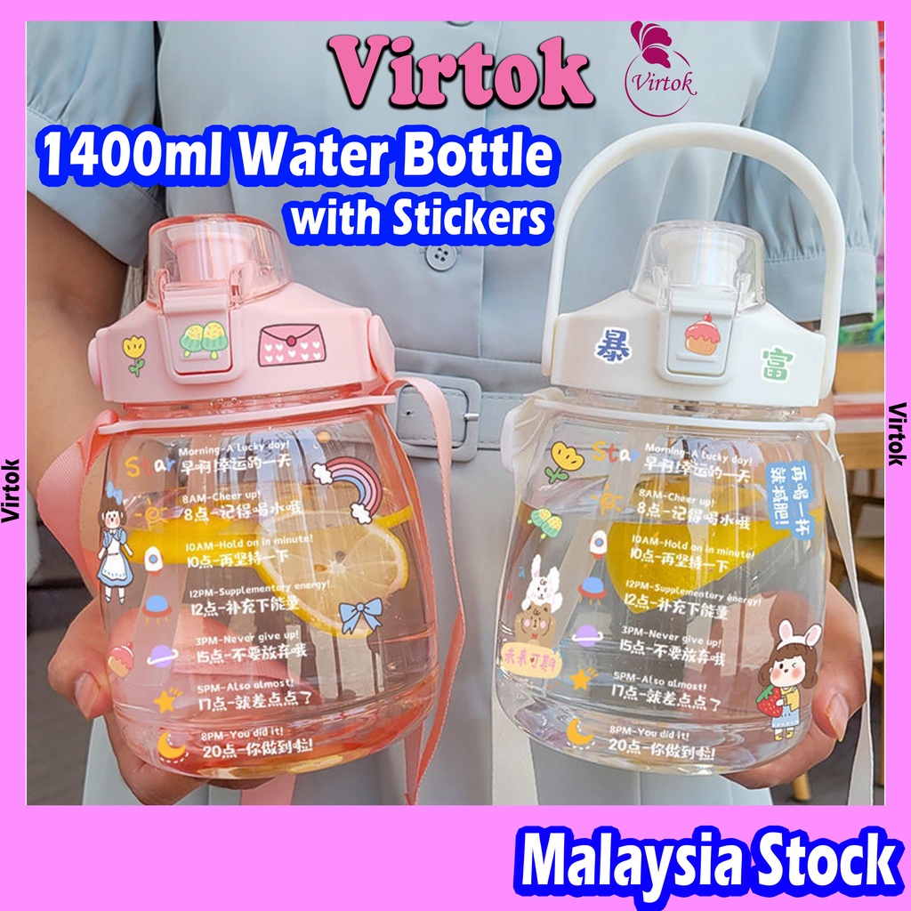 VIRTOK Botol Air Viral 1400ml Water Bottle With Straw Sling Strap ...