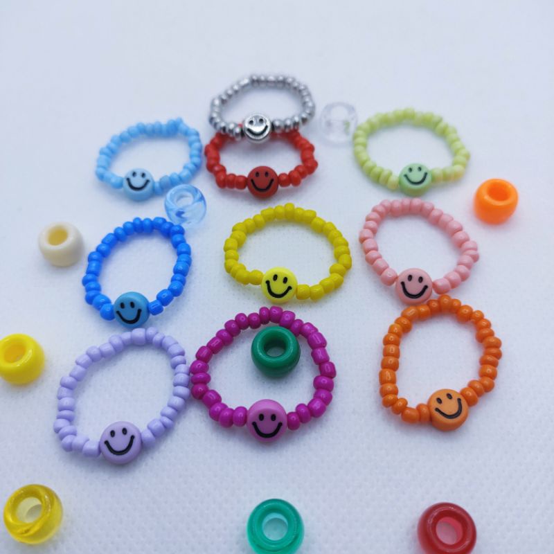 smiley face bead ring aesthetic y2k korean ins style kpop k-idol bead rings unisex accessories ...