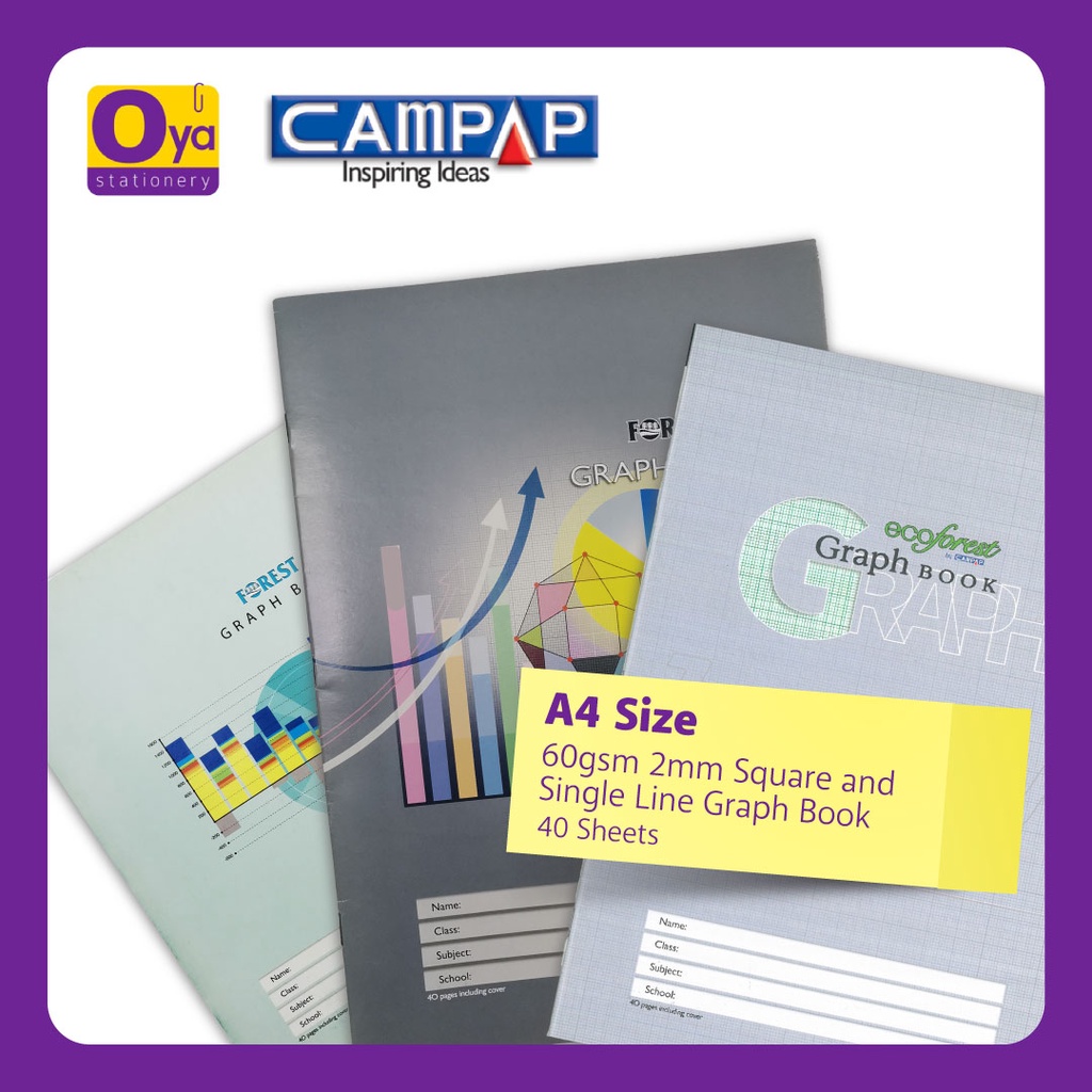Campap 40 sheets A4 Size 60gsm 2mm Square and Single Line Graph Book | Shopee Malaysia