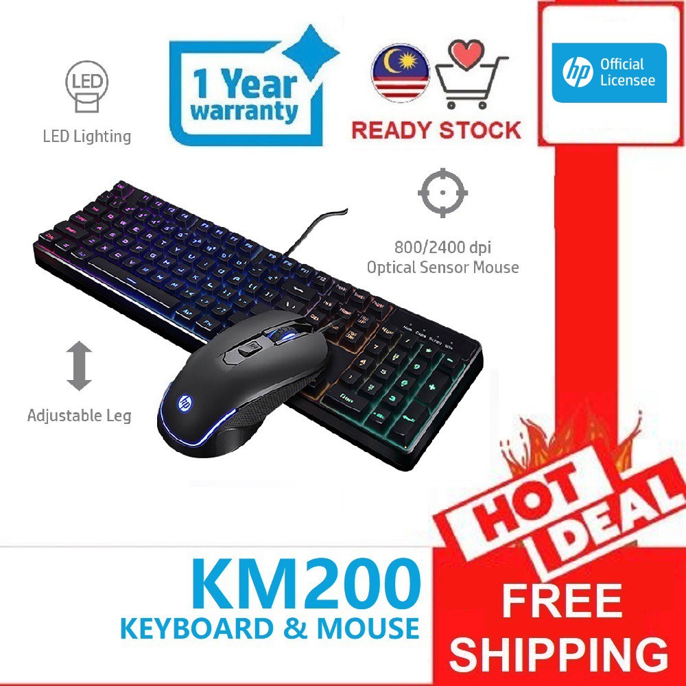 [ READY STOCK ] HP KM200 WIRED USB GAMING KEYBOARD MOUSE COMBO DESKTOP ...