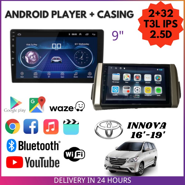 TOYOTA INNOVA 2016 2017 2018 2019 2+32GB 9 INCH T3L IPS 2.5D Android ...