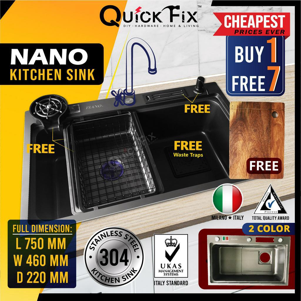 QuickFix [BUY 1 FREE 7] Topmount NANO SINKI SUS 304 Kitchen Sink Single ...