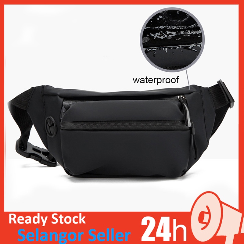 【Ready Stock】 Waist Bag Waterproof Nylon Pouch Bag Men Chest Bag Sports ...