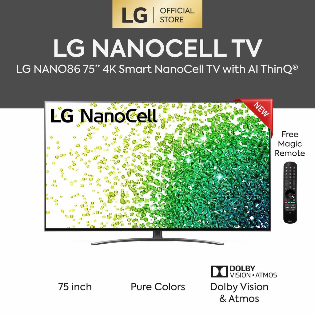 LG 75 Inch NANO86 4K Smart NanoCell TV with AI ThinQ® (2021) 75NANO86 ...