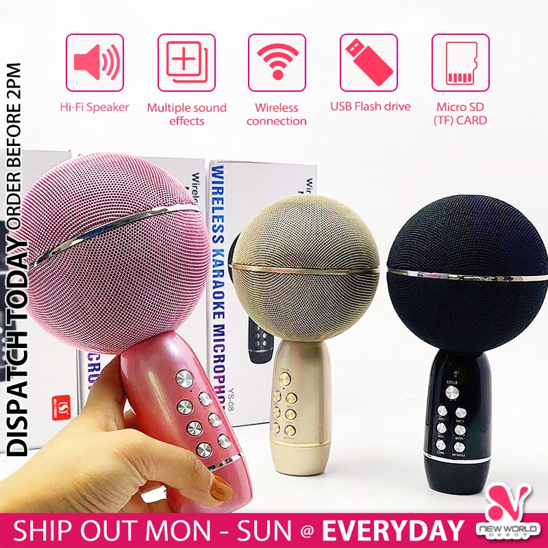 𝗩𝗢𝗜𝗖𝗘 𝗖𝗛𝗔𝗡𝗚𝗘 》YS08 Bluetooth Microphone Wireless Karaoke Mini Speaker Professional Mic Party ...
