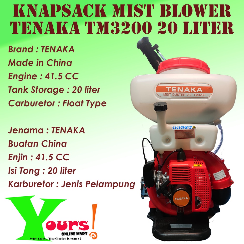 TM3200 TENAKA KNAPSACK MIST BLOWER 20 liter / 25 liter / MESIN BLOWER ...