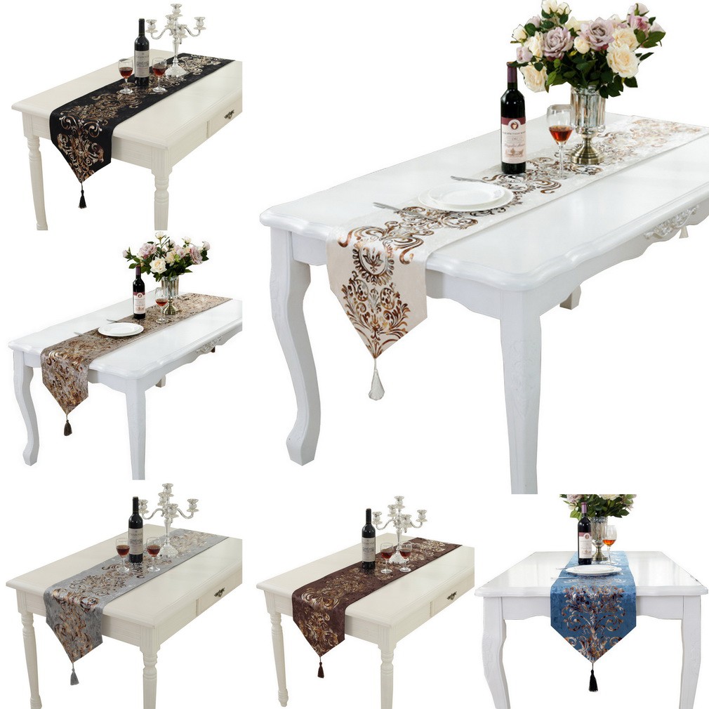 Luxury Gold Flower Embroidered Table Runners Tapestry Decorations ...