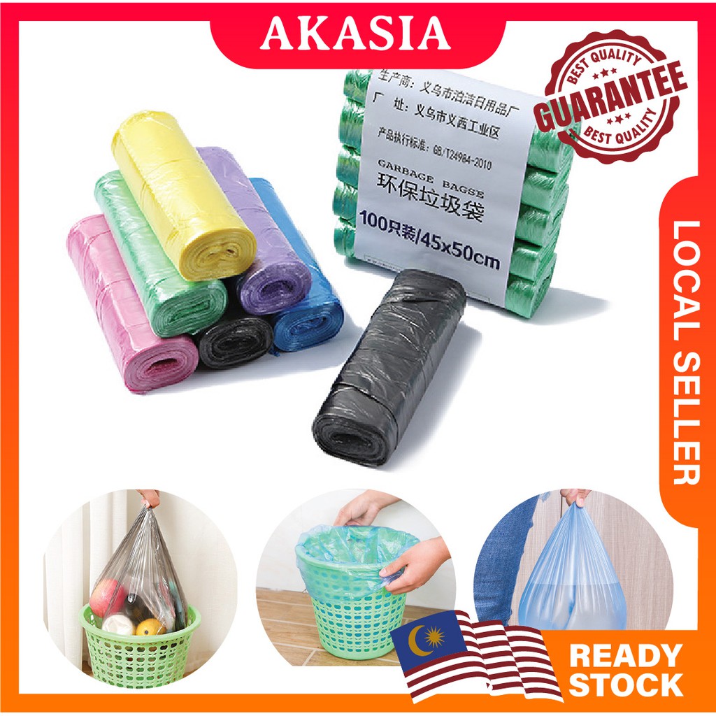 100pcs Garbage Plastic Bag Plastik Sampah 45cm x 50cm (5 roll x 20 pcs ...