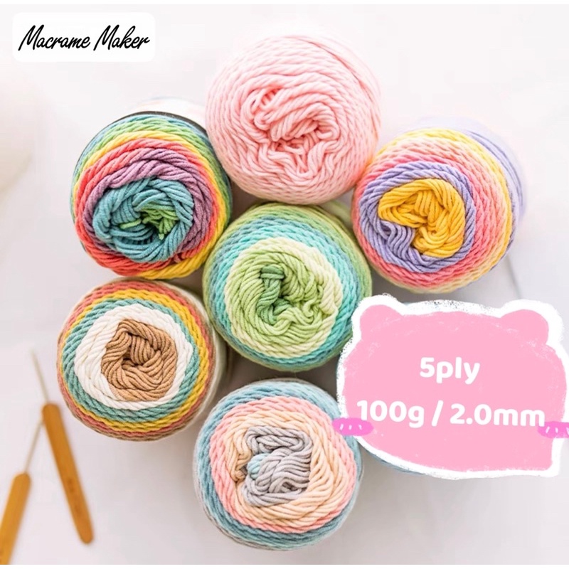 🇲🇾🌈5ply Rainbow Cotton Yarn / 5ply Benang Kait Pelangi / Mixed colour ...