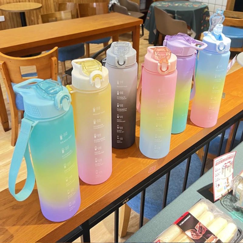 1000ml Botol Air Viral With Straw 6xGradient Colour 3xFree Gifts Water ...