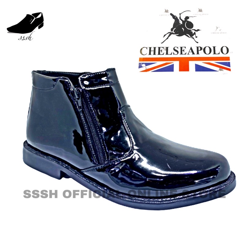 ORIGINAL CHELSEA POLO Kasut Kilat Polis / PDRM Men Mid Cut Double Zip ...
