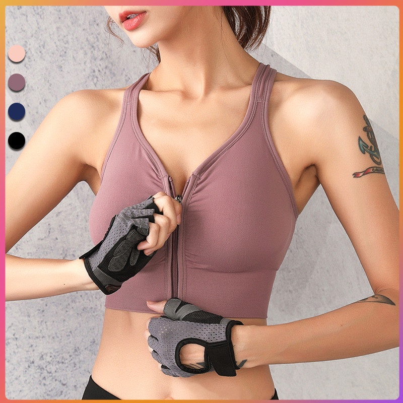 Front zipper sports bra shockproof gather cross beautiful back running fitness yoga bra 8133 ...