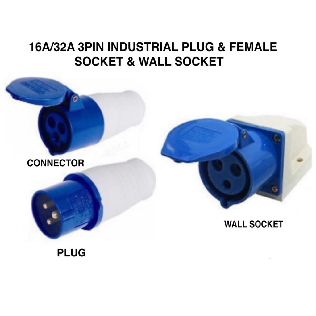 16A / 32A 3Pin Industrial Plug And Female Sockets & Wall Socket 220 ...