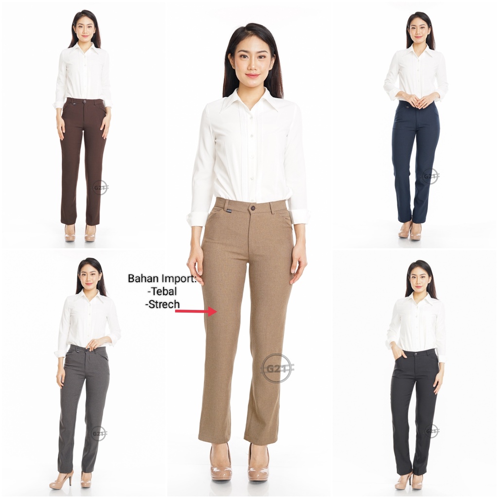 HITAM Formal Long Plain Black Women's Office Work Pants Imported Basic ...
