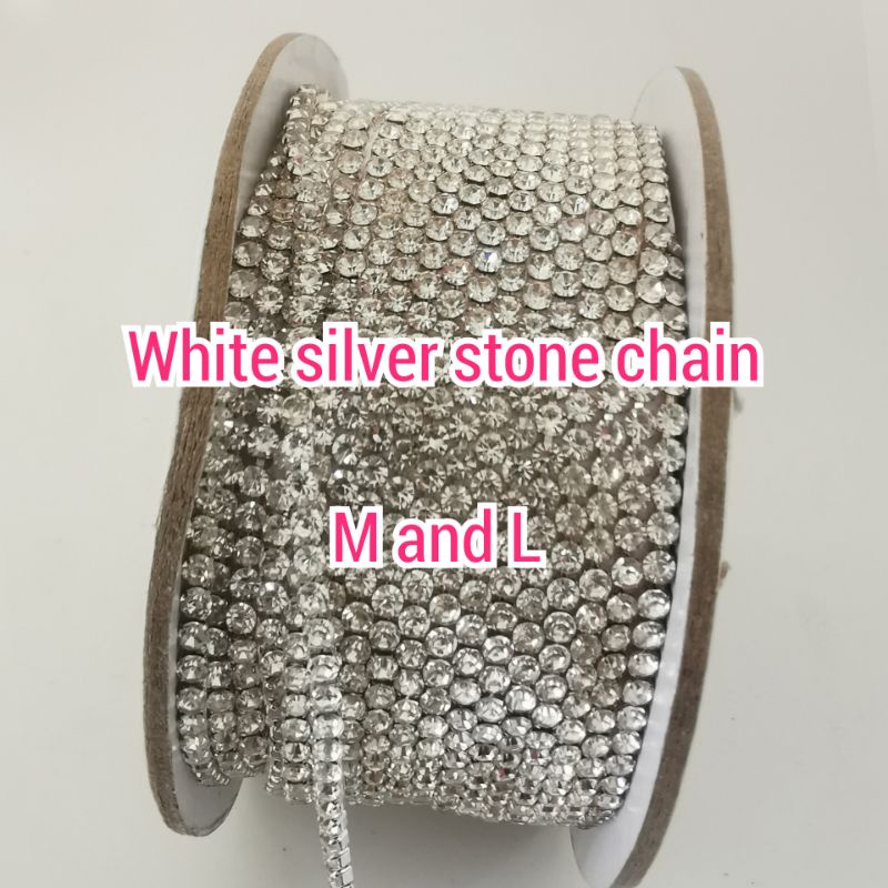 White silver stone chain SIZE M AND L (1 MTR) | Shopee Malaysia