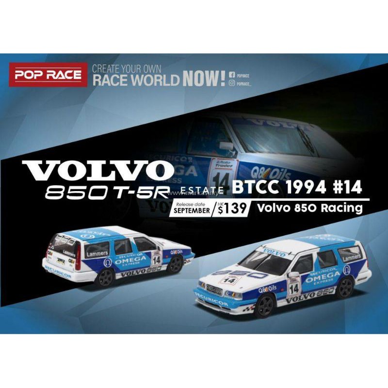 1:64 Pop Race Volvo 850 Estate #14 BTCC 1994 Static Display Scale Model ...