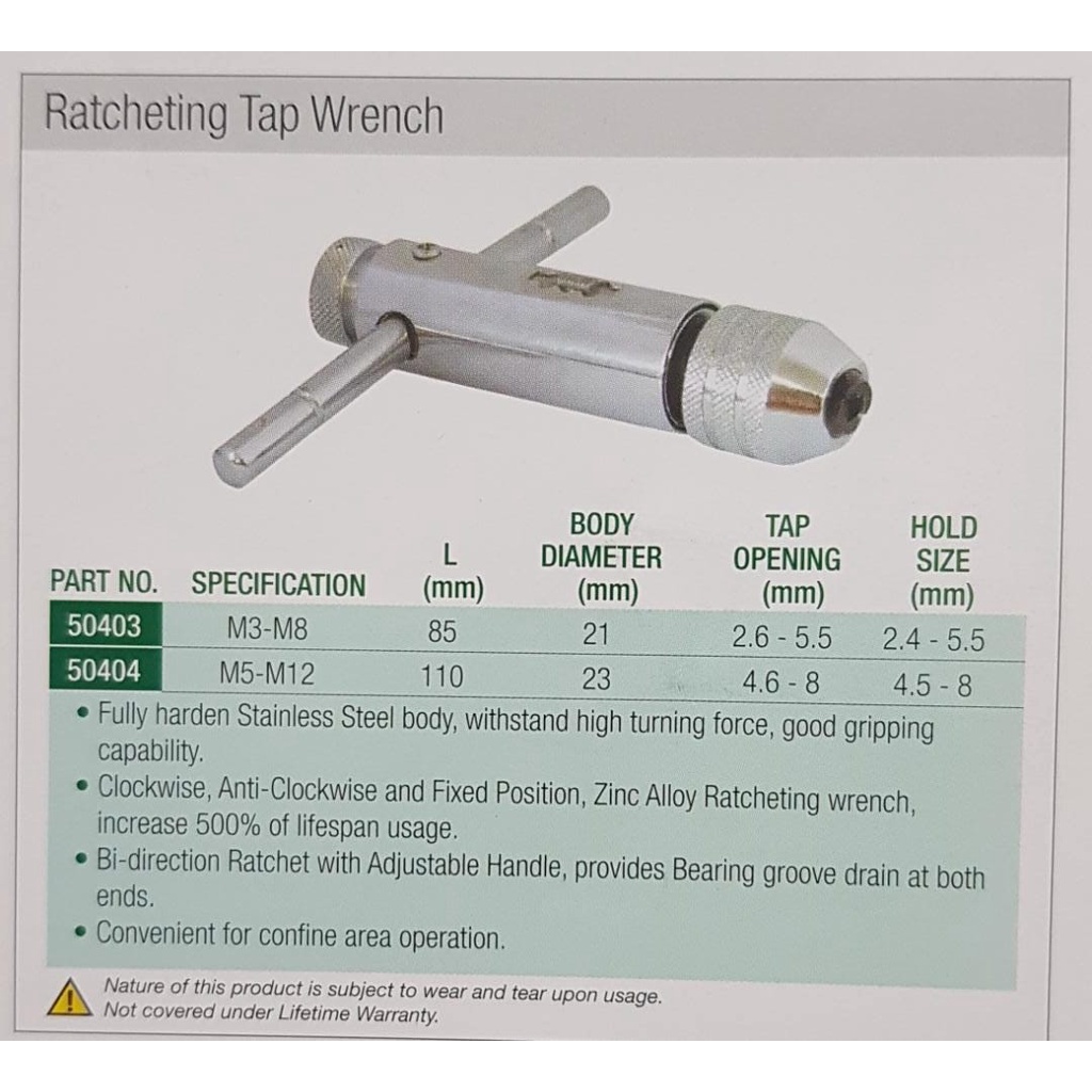 SATA 50403 50404 Ratcheting Tap Wrench M3-M8 / M5-M12 | Shopee Malaysia