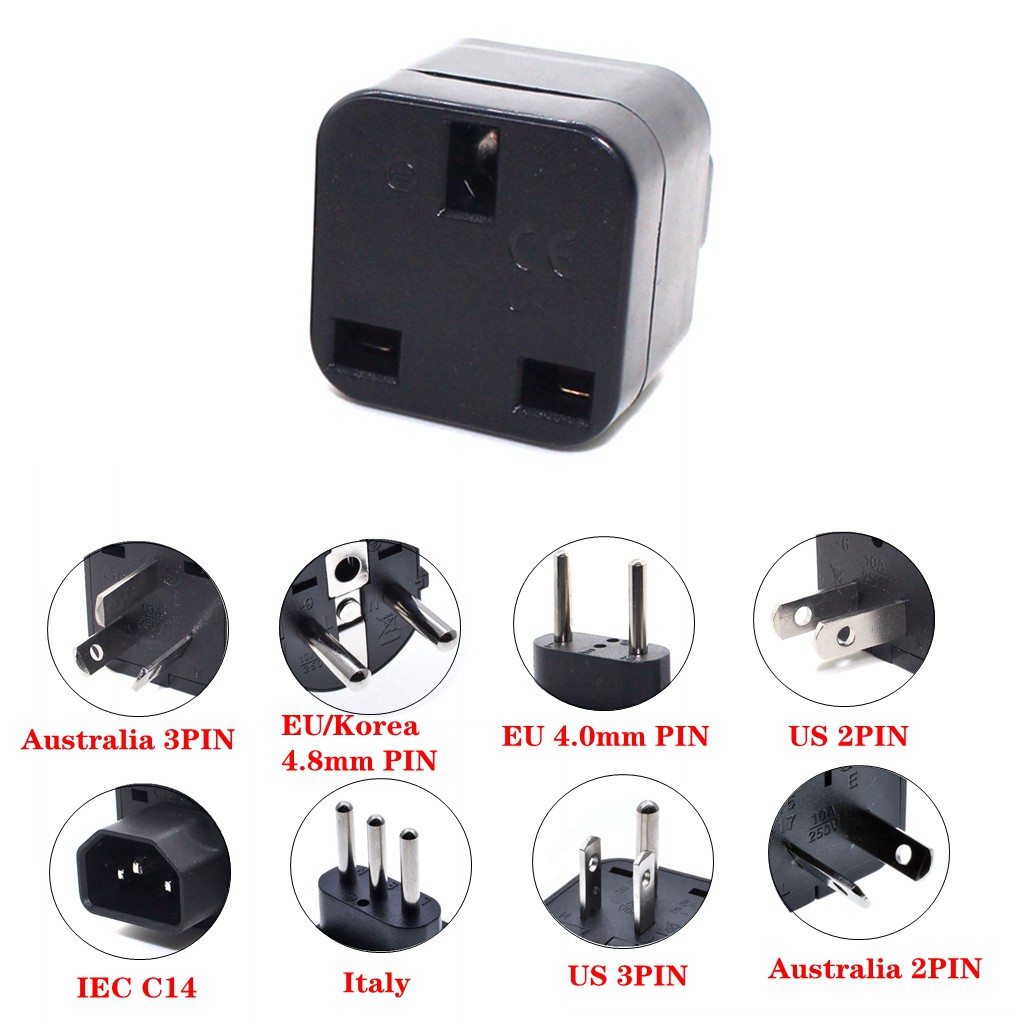 Universal UK To US/AU/ EU/Italy/C14 plug Travel Wall AC Power Charger ...