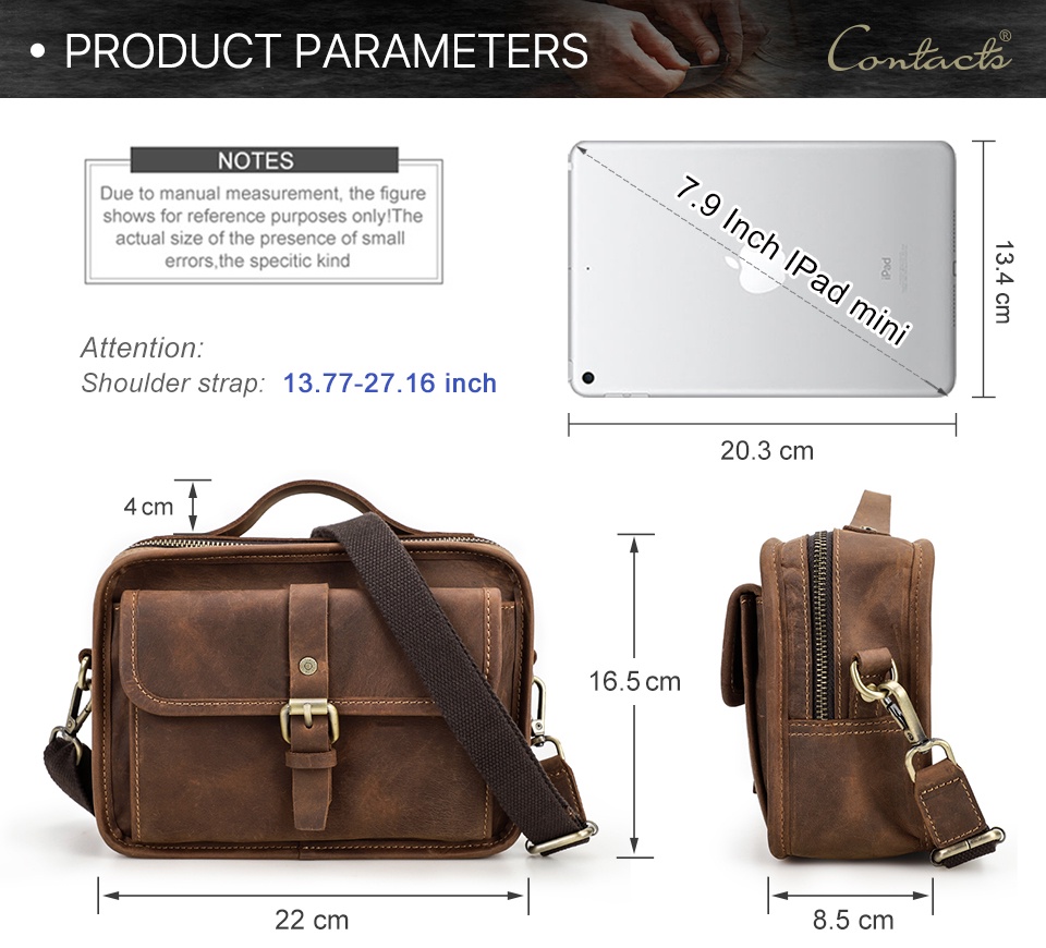 CONTACTS Genuine Leather Men Shoulder Bags Casual Man Anti theft ...