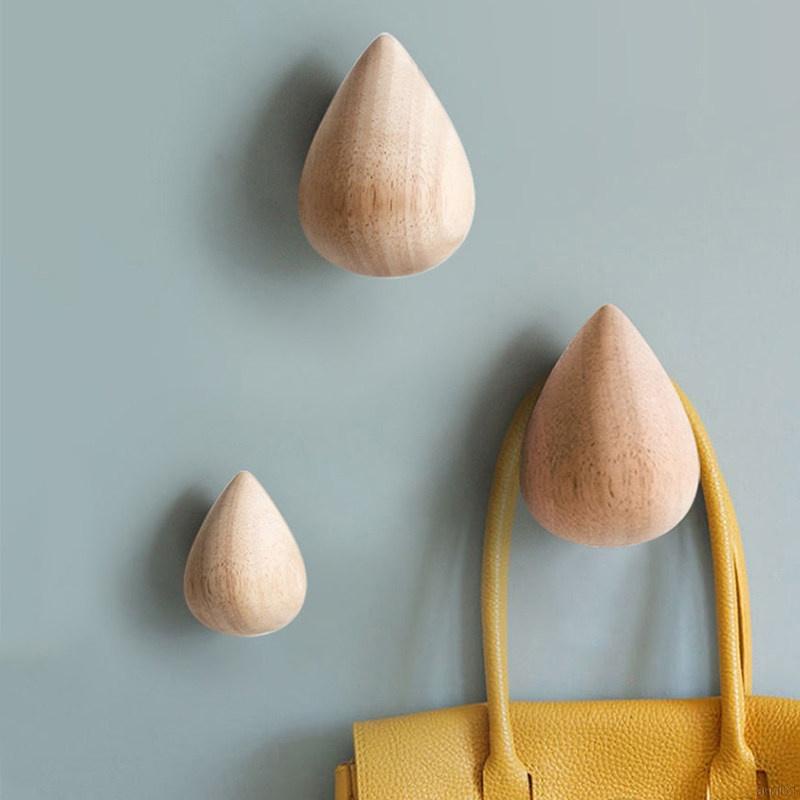 Solid Beech Wood Hook Creative Water Drop Wall Hook Wooden Coat Hook ...