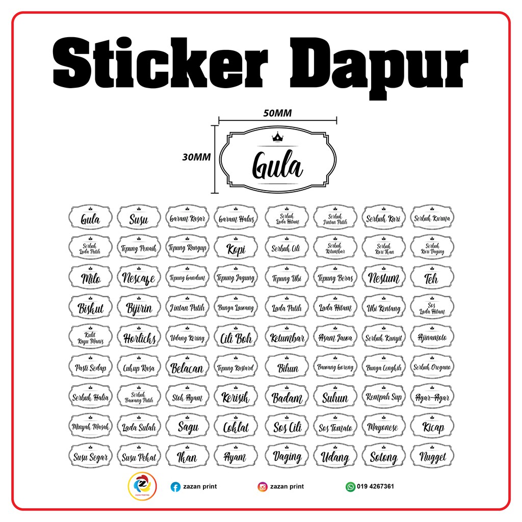 sticker dapur / sticker makanan (Transparent Sticker / Waterproof ...