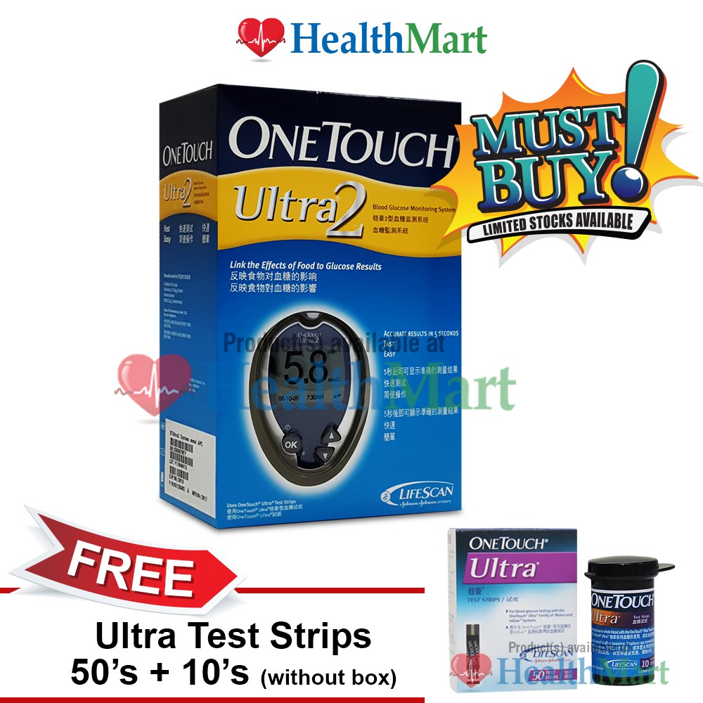 One Touch Ultra2 Blood Glucose Monitor with Meter FREE UltraStrips 60s ...