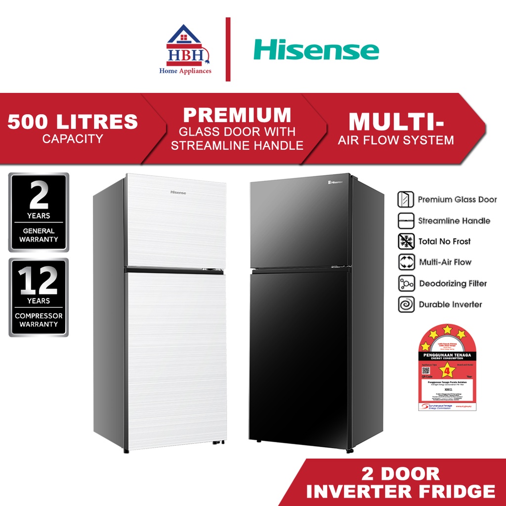 Hisense RT549N4AWU RT549N4ABU 500L 2 Door Premium Glass Door Inverter ...