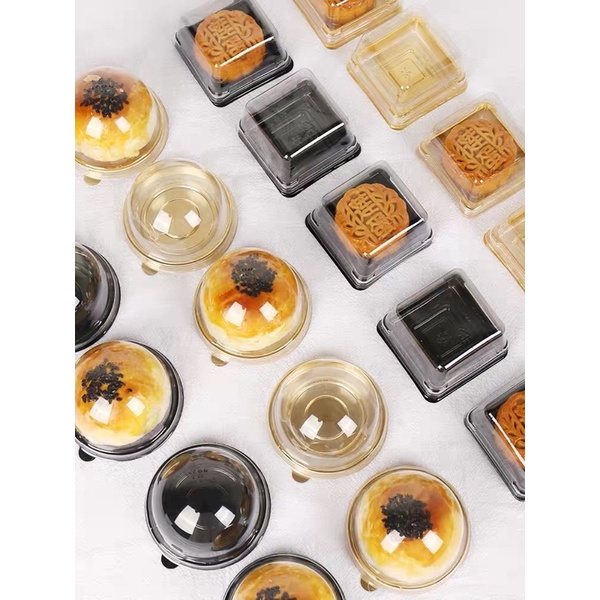 50pcs Mooncake Tray Plastic Box Extra Thick With Cover Holder Packaging ...