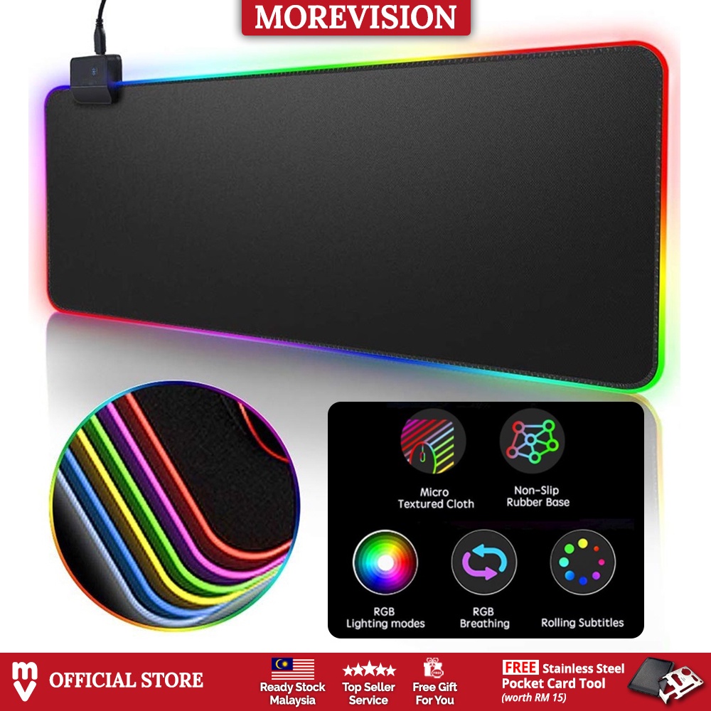 RGB LED Gaming Mouse Pad Non-Slip Desk Pad Rubber Base Waterproof ...