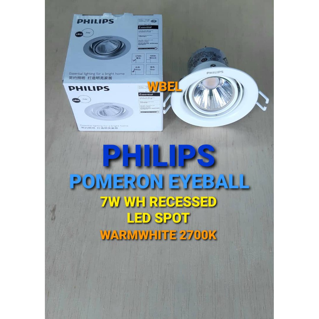 PHILIPS POMERON 7W 27K WH RECESSED LED SPOT 2700K (NORMAL / 3 STEP DIM ...