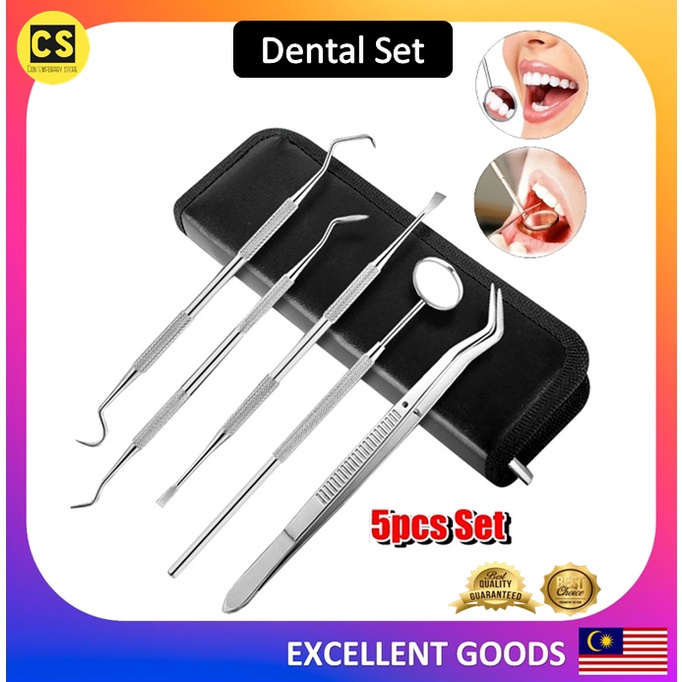 Teeth Cleaning Dental Tools Set 5 Pack Stainless Steel with Mouth ...