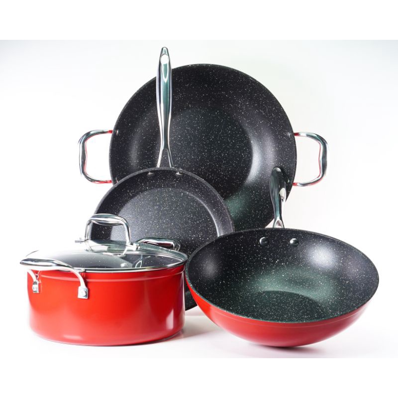 Wok pan non stick red marble 28cm | Shopee Malaysia