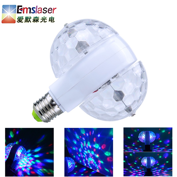 6W LED RGB Stage Light Bulb E27 Rotating For KTV Bar Disco Party Decor ...