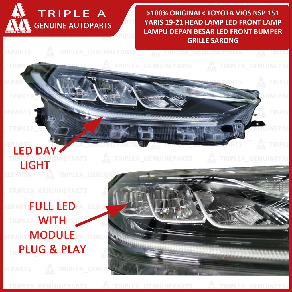 TOYOTA VIOS NSP 151 YARIS 19-21 HEAD LAMP LED FRONT LAMP LAMPU DEPAN ...