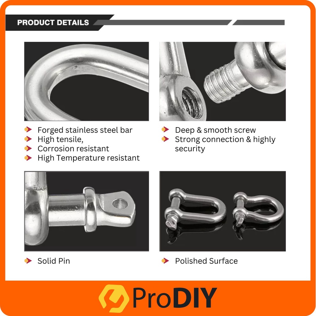 M4 M5 M6 M8 M10 M12 M14 Stainless Steel 304 U shaped Shackle Hook Screw Pin Bow Shackle SS304 ...