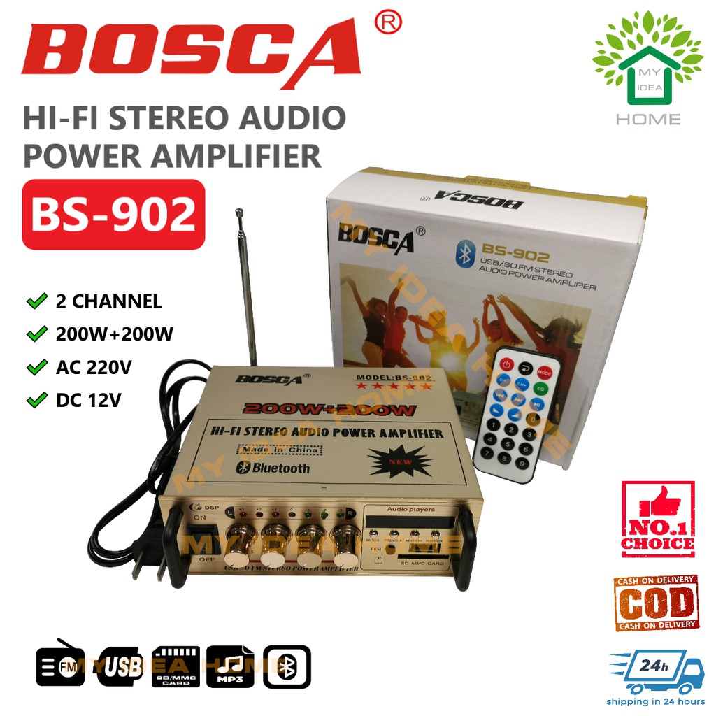 BOSCA 2 Channel Power Amplifier 200w+200w USB/SD FM Stereo Audio With ...