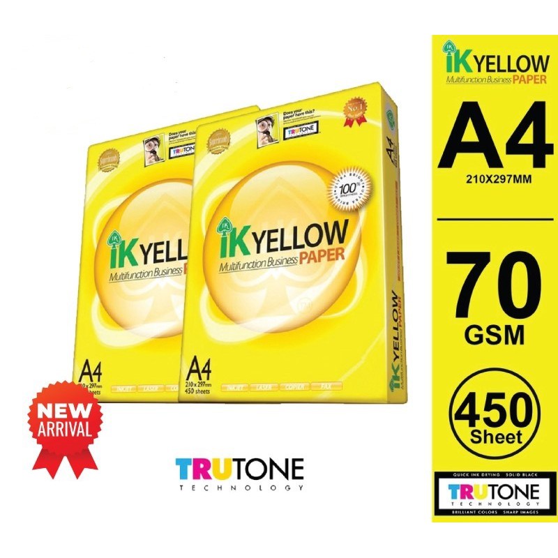 IK Yellow A4 Paper 70gsm 450 Sheets / 70g A4 450s / Photocopy Paper / Trutone Technology ...