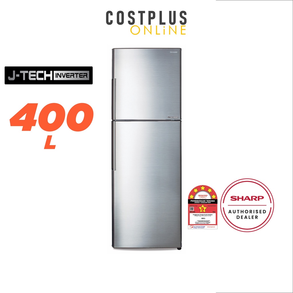 Sharp Fridge Refrigerator J-Tech Inverter 2 Door 400L SJ406MSS Peti ...