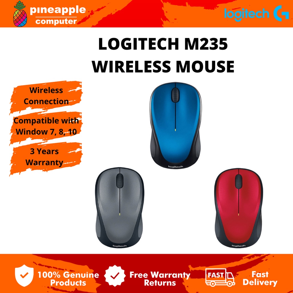 Logitech M235 Wireless Mouse ( Red / Blue / Grey ) | Shopee Malaysia