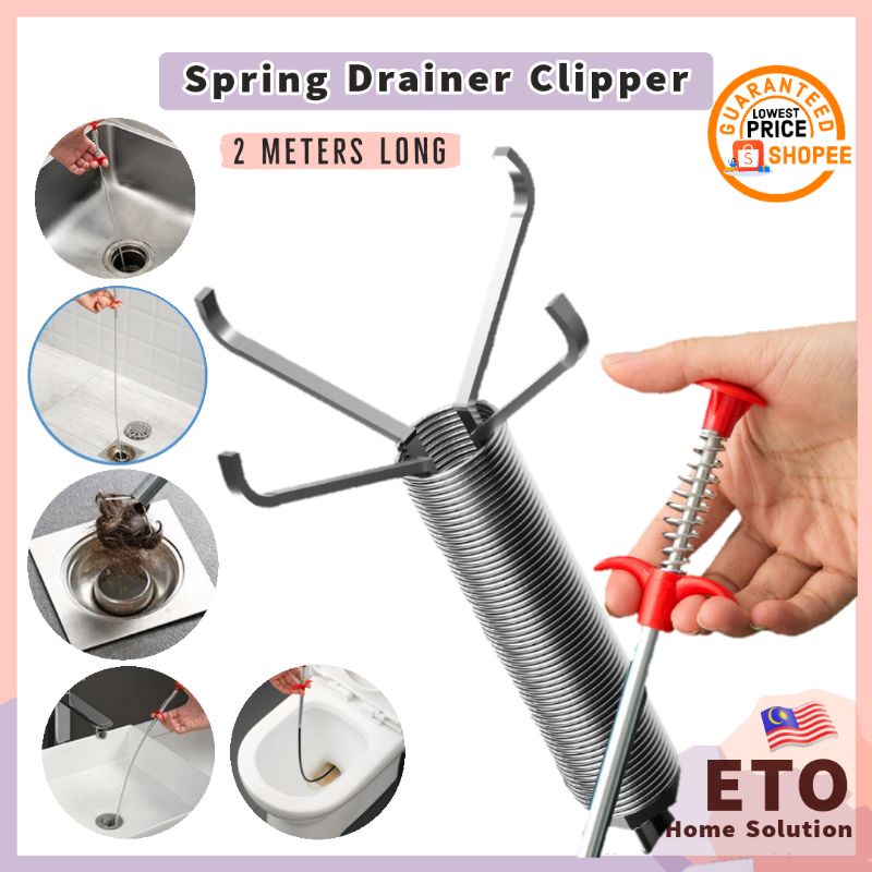 𝐄𝐓𝐎 Snake Drain Cleaner Spring Gripper Clog Remover Pipe Pembersih ...