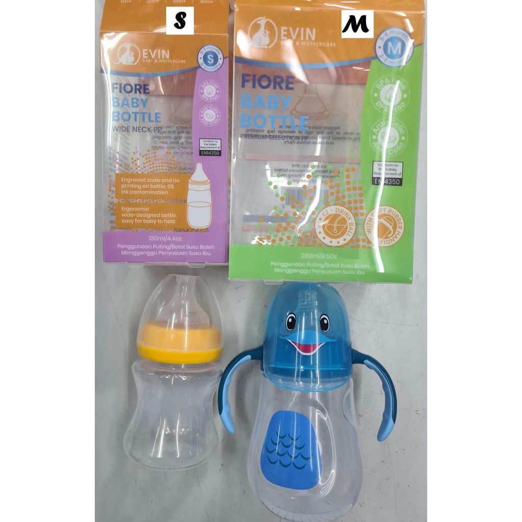 EVIN FIORE BABY BOTTLE 130ML (S) / 280ML (M) BPA-Free , Anti-colic ...