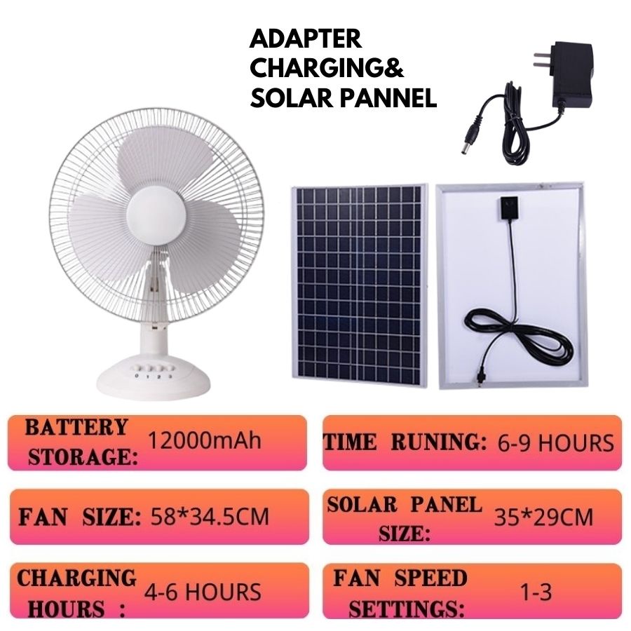 💜 Beauty 2u 💜 Solar Powered Kipas Dual Use 14" 15W Solar Fan Portable 2 ...