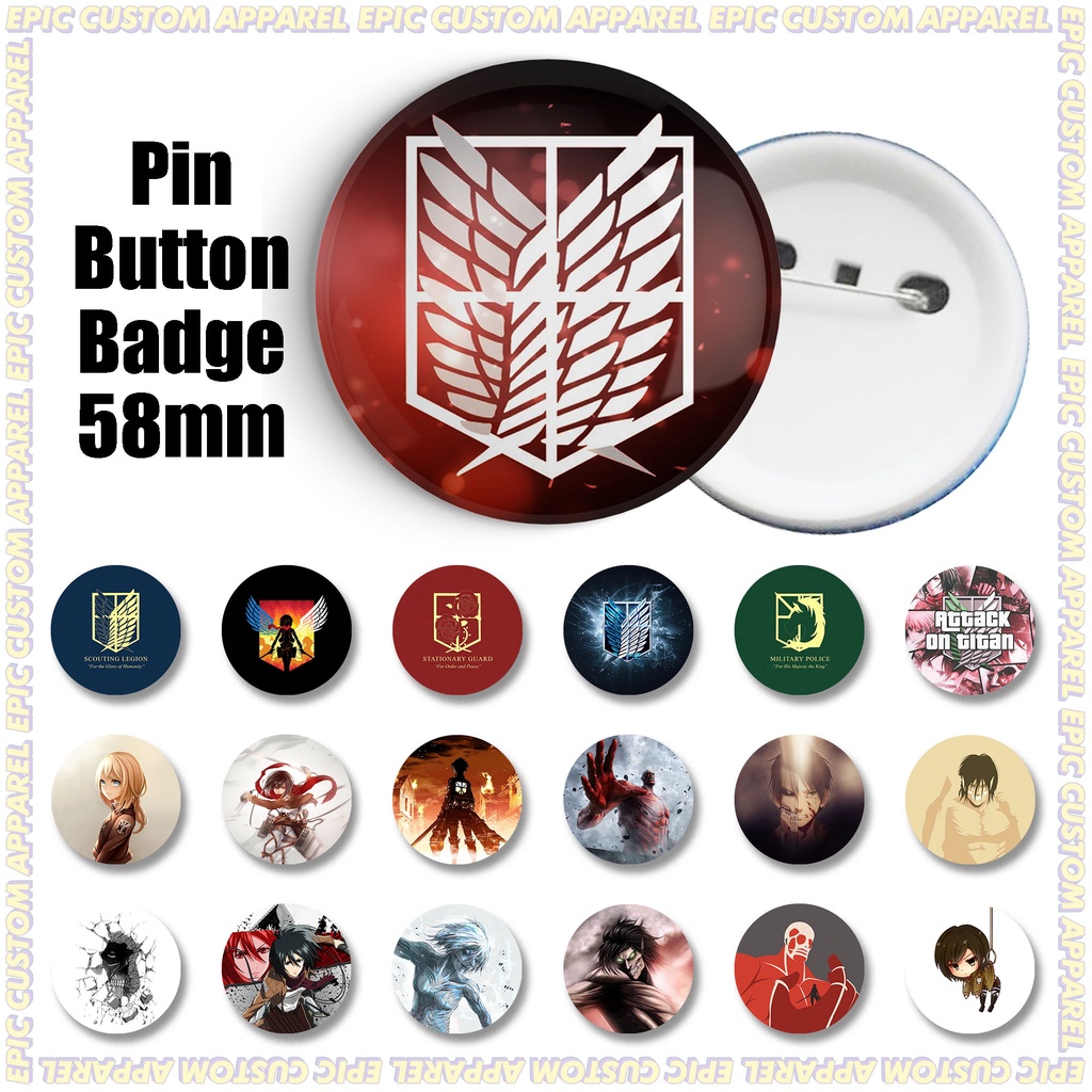 58mm Button Badge Pin Attack on Titan AOT Anime Designs (A093-A0112 ...