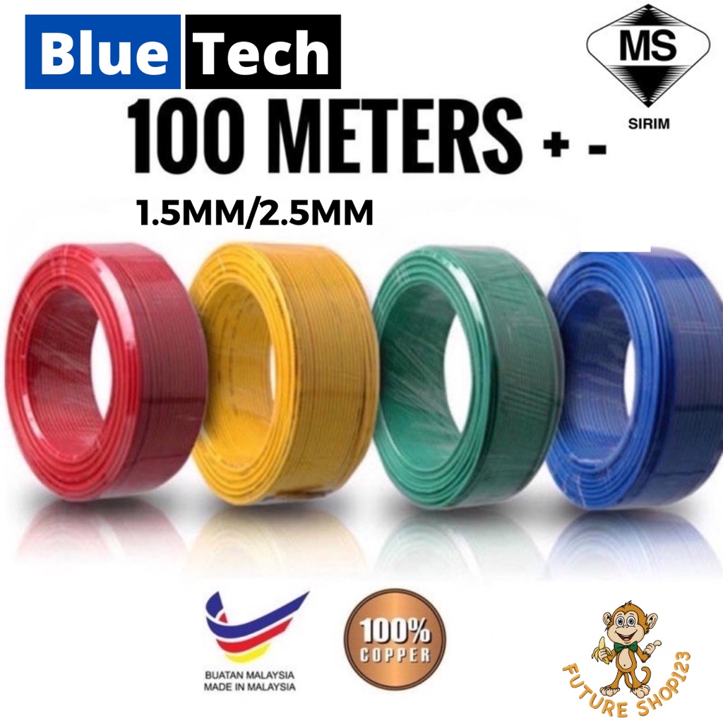 BlueTech 2.5mm PVC Insulated Cable 100% Pure Copper Wiring Cable Sirim ...