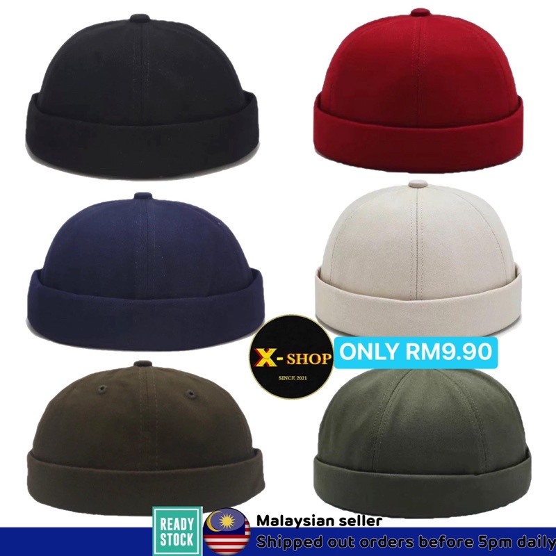 🇲🇾Sailor Cap Brimless cap/ Vintage Melon Cap Pure Cotton Unisex Beanie ...